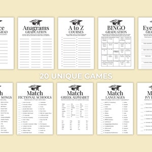 Graduation Printable Party Games Bundle, Trivia, Matching Games, Bingo ...