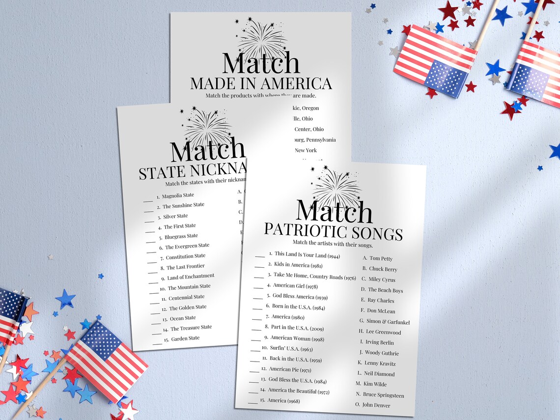 4th of July Printable Party Games Bundle, Fourth of July Trivia, Match ...