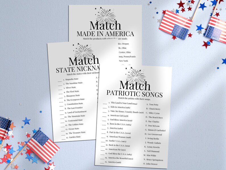4th of July Printable Party Games Bundle, Fourth of July Trivia, Match ...