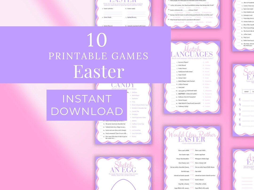 Easter Printable Party Games Bundle, Trivia, Matching Games ...
