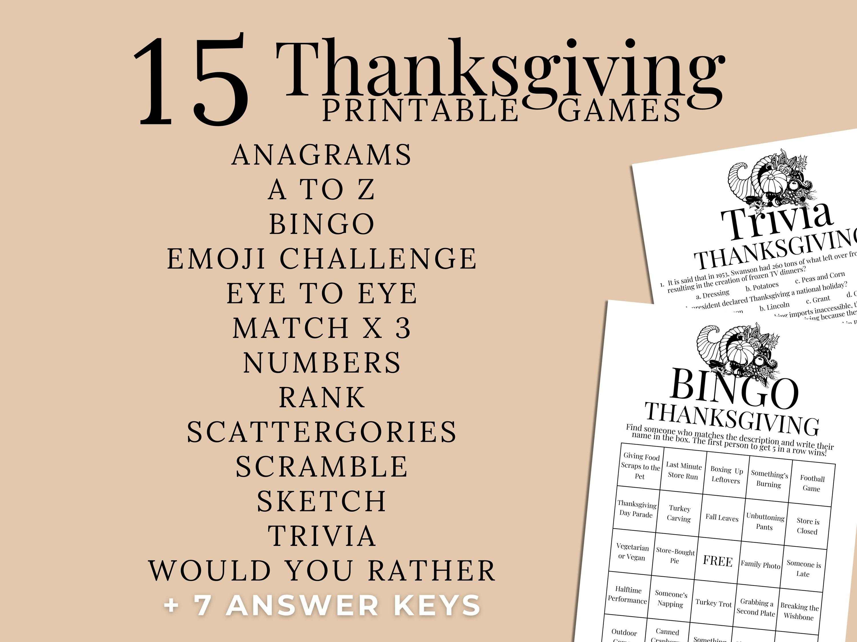 Thanksgiving Day Printable Party Games Bundle, Thanksgiving Trivia ...
