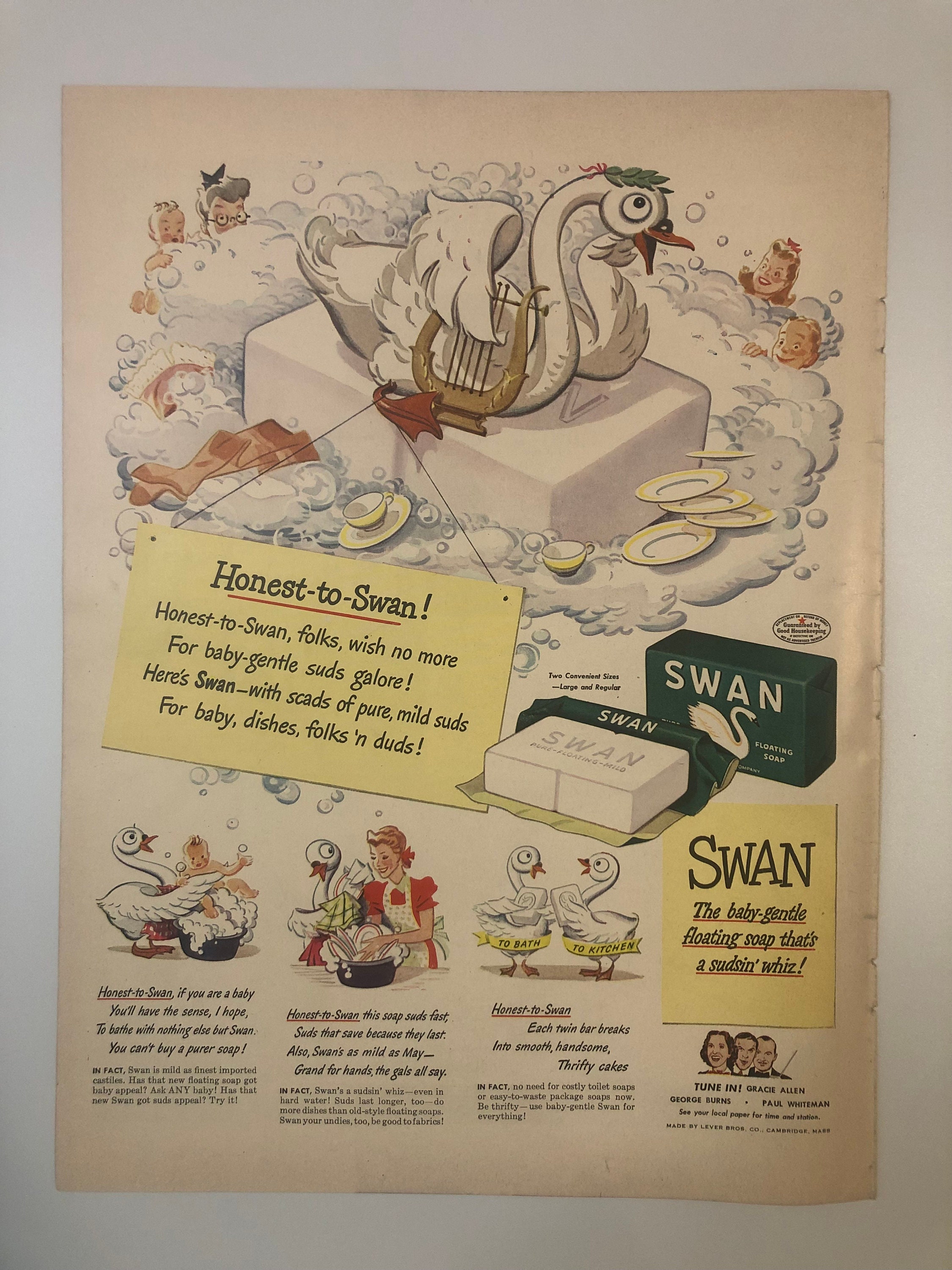Swan Soap Vintage Advertisement 1940s Home Decor Original - Etsy