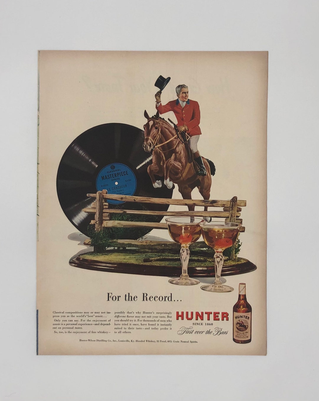Hunter Whiskey Alcohol Advertisement Man Cave Decor Home Decor Original ...