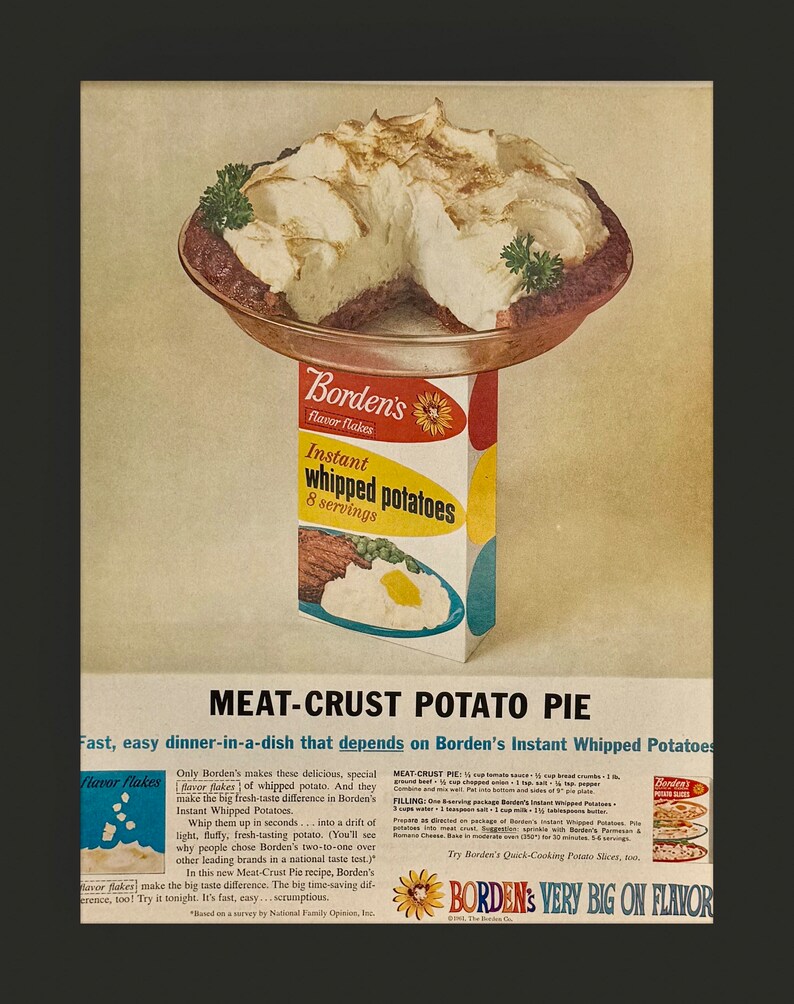 Bordens Potato Food Advertisement 1960’s Kitchen Decor Home Pie Original Advertisement Wall Art ...