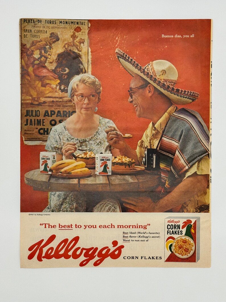 1961 Kellogg's Corn Flakes Ad: Mid-century Kitchen Decor - Etsy