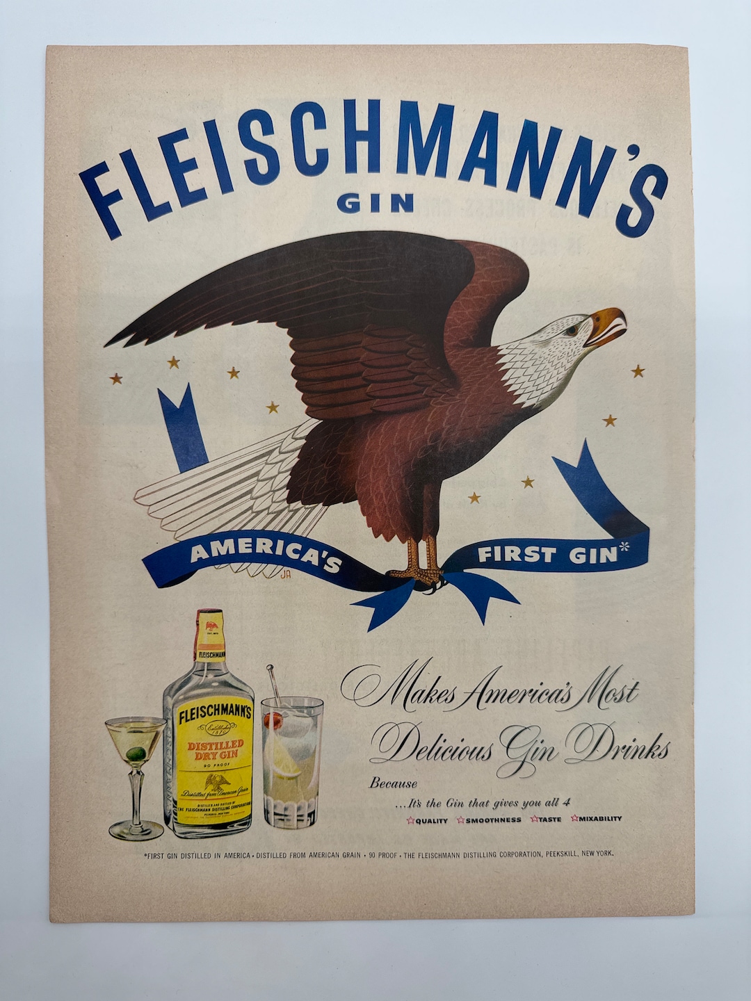 Fleischmann's Gin Ad: 1950s American Eagle Bar Decor - Etsy