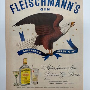Fleischmann's Gin Ad: 1950s American Eagle Bar Decor - Etsy