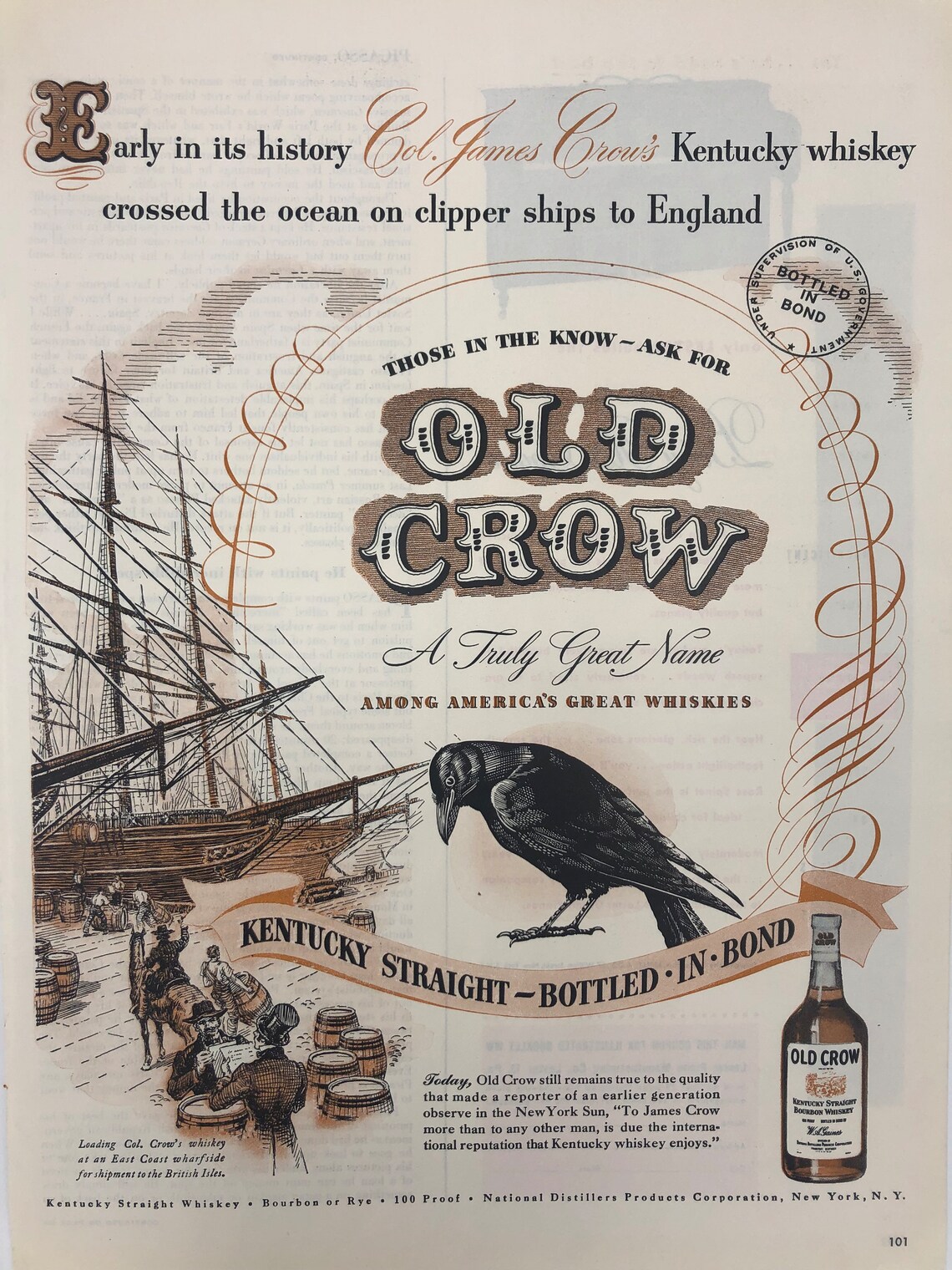 Old Crow Alcohol Advertisement Man Cave Decor Home Decor Original ...
