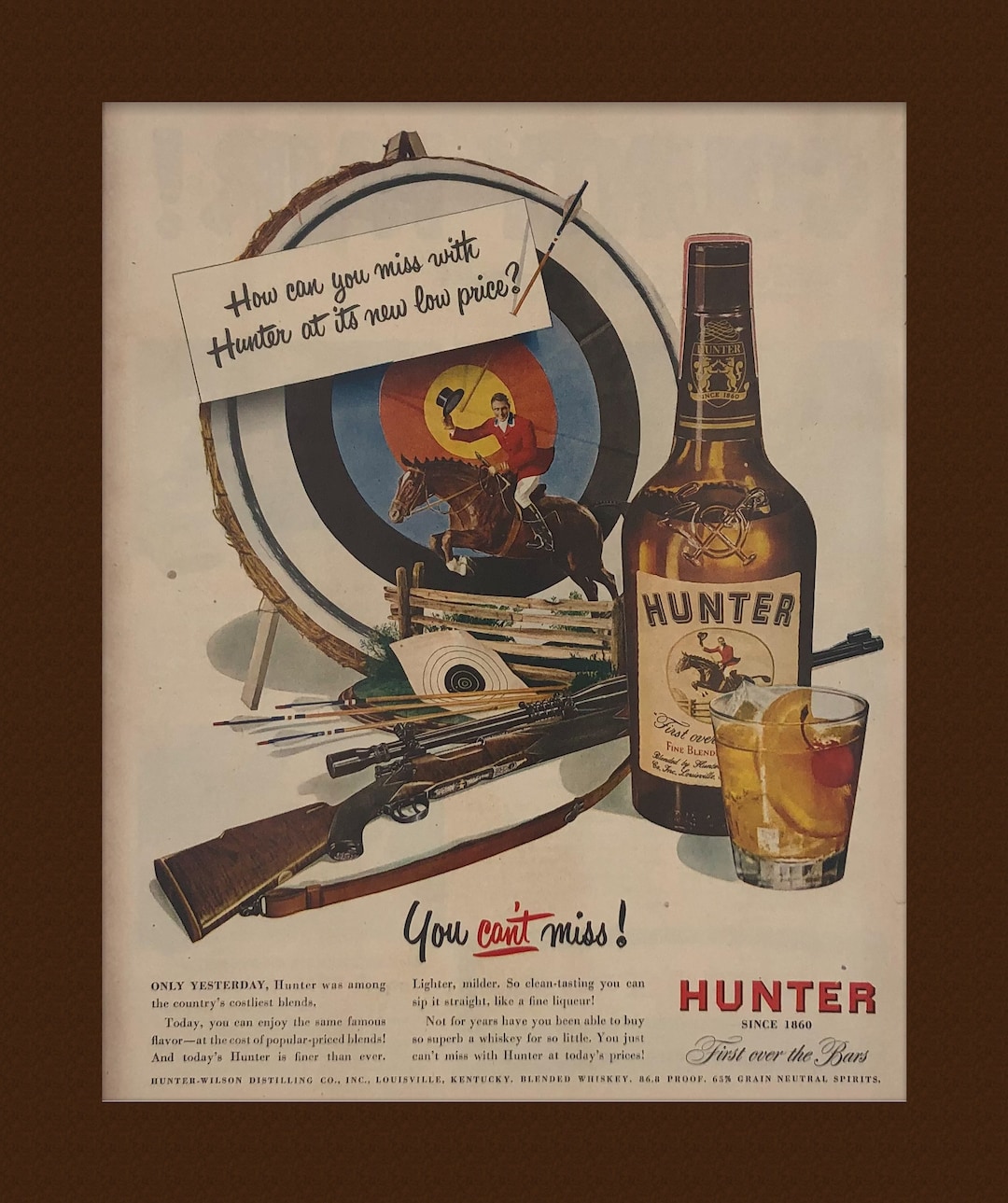 Hunter Whiskey Alcohol Advertisement Man Cave Decor Home Decor Original ...