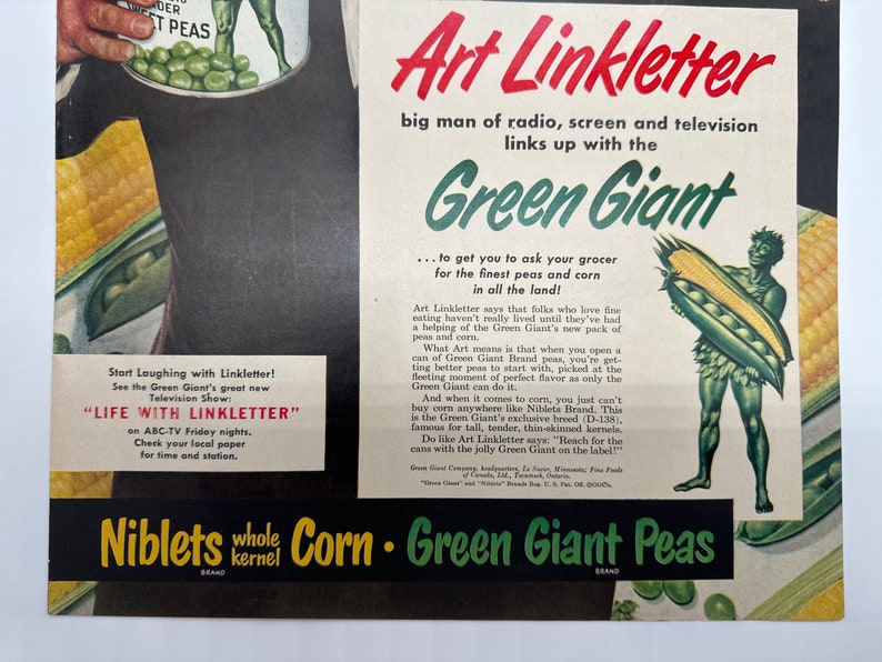 1950s Green Giant Corn Peas Ad: Mid Century Kitchen Decor - Etsy