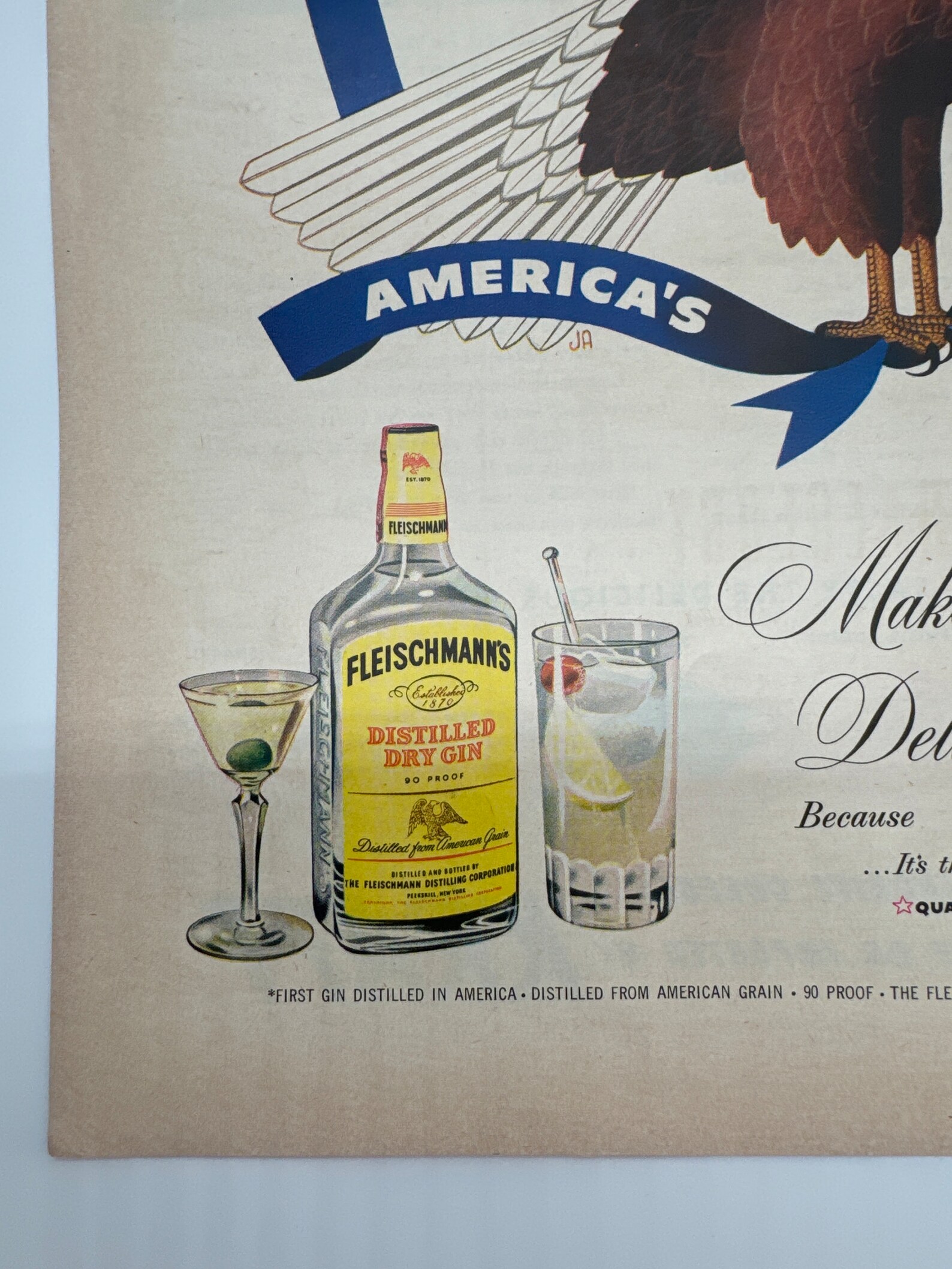 Fleischmann’s Gin Alcohol Advertisement Gift Home 1950’s Original Wall ...