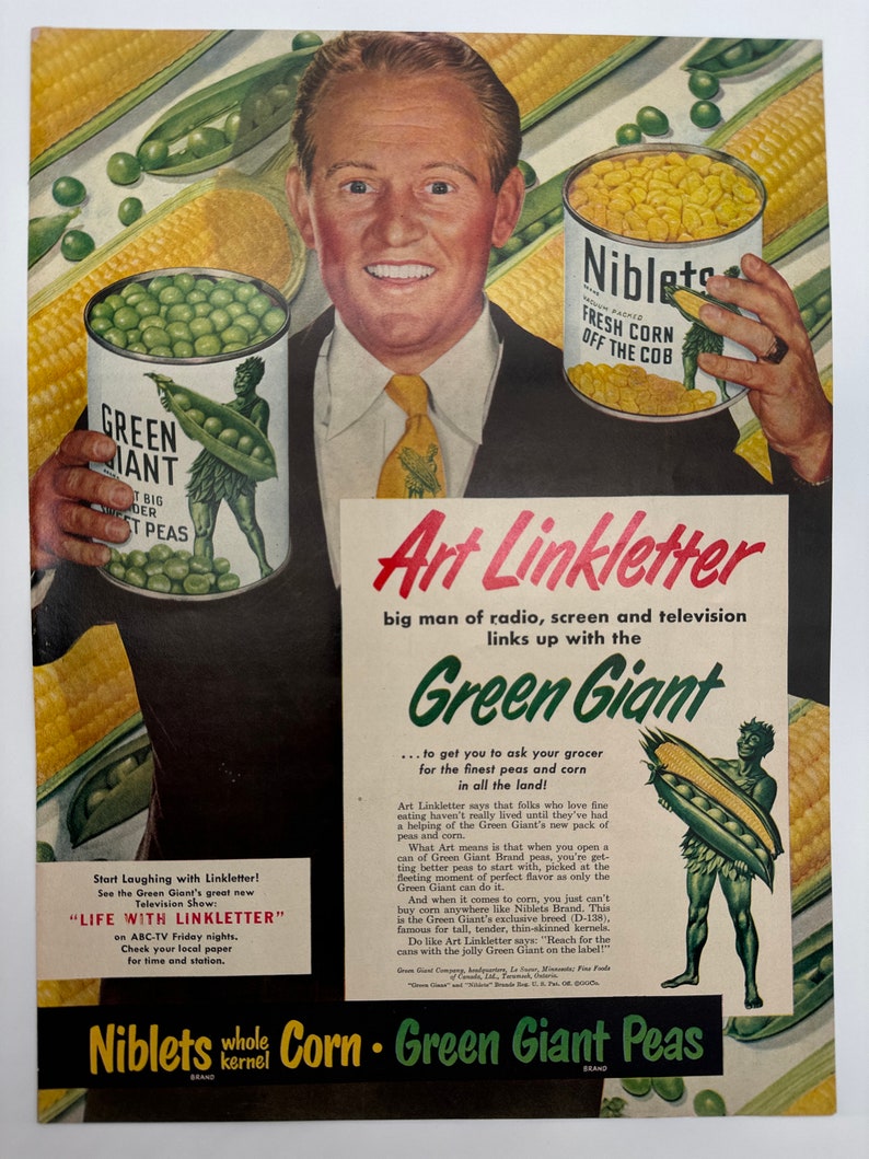 Green Giant Corn Peas Vintage Advertisement 1950’s Kitchen Decor Home ...