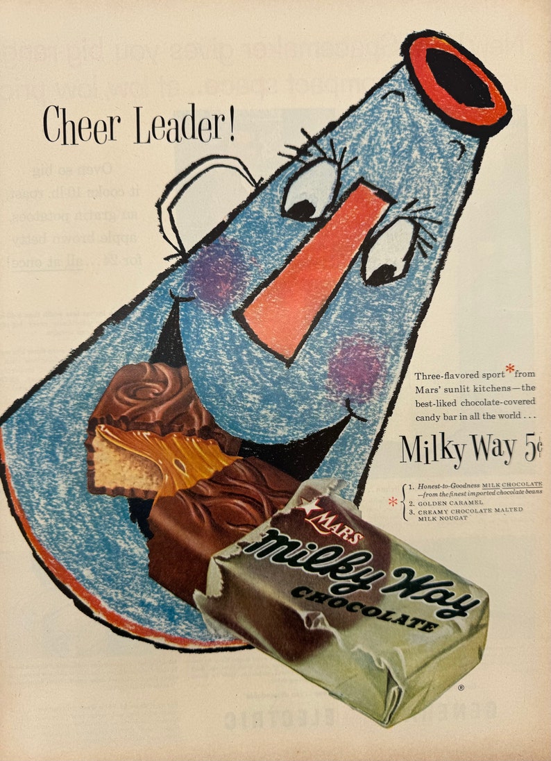 Vintage 1954 Mars Milky Way Candy Ad: Mid Century Kitchen Decor - Etsy
