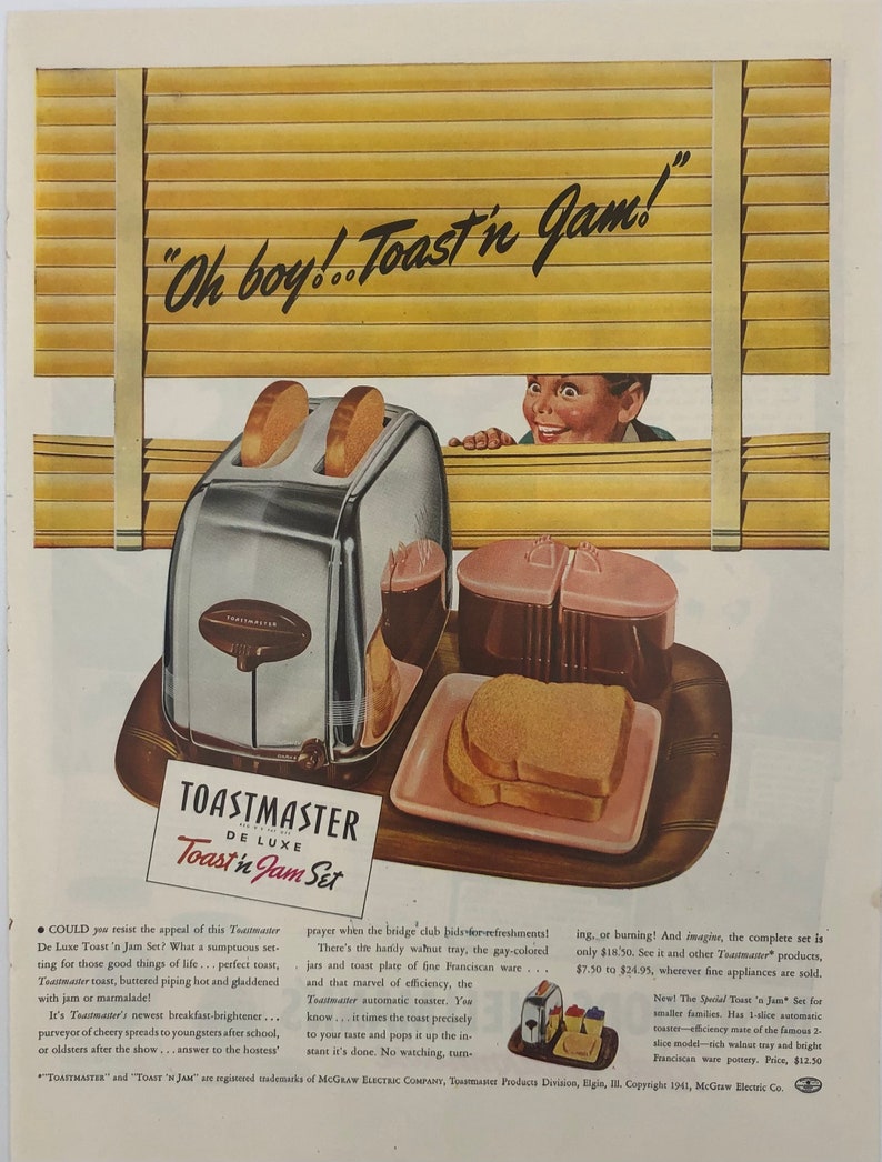 Toastmaster Vintage Advertisement Mid Century 1940’s Kitchen Decor Home ...