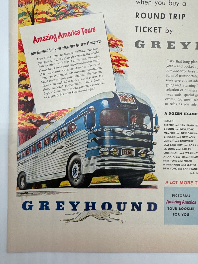 1950s Greyhound Bus Ad: Mid Century Travel Decor - Etsy