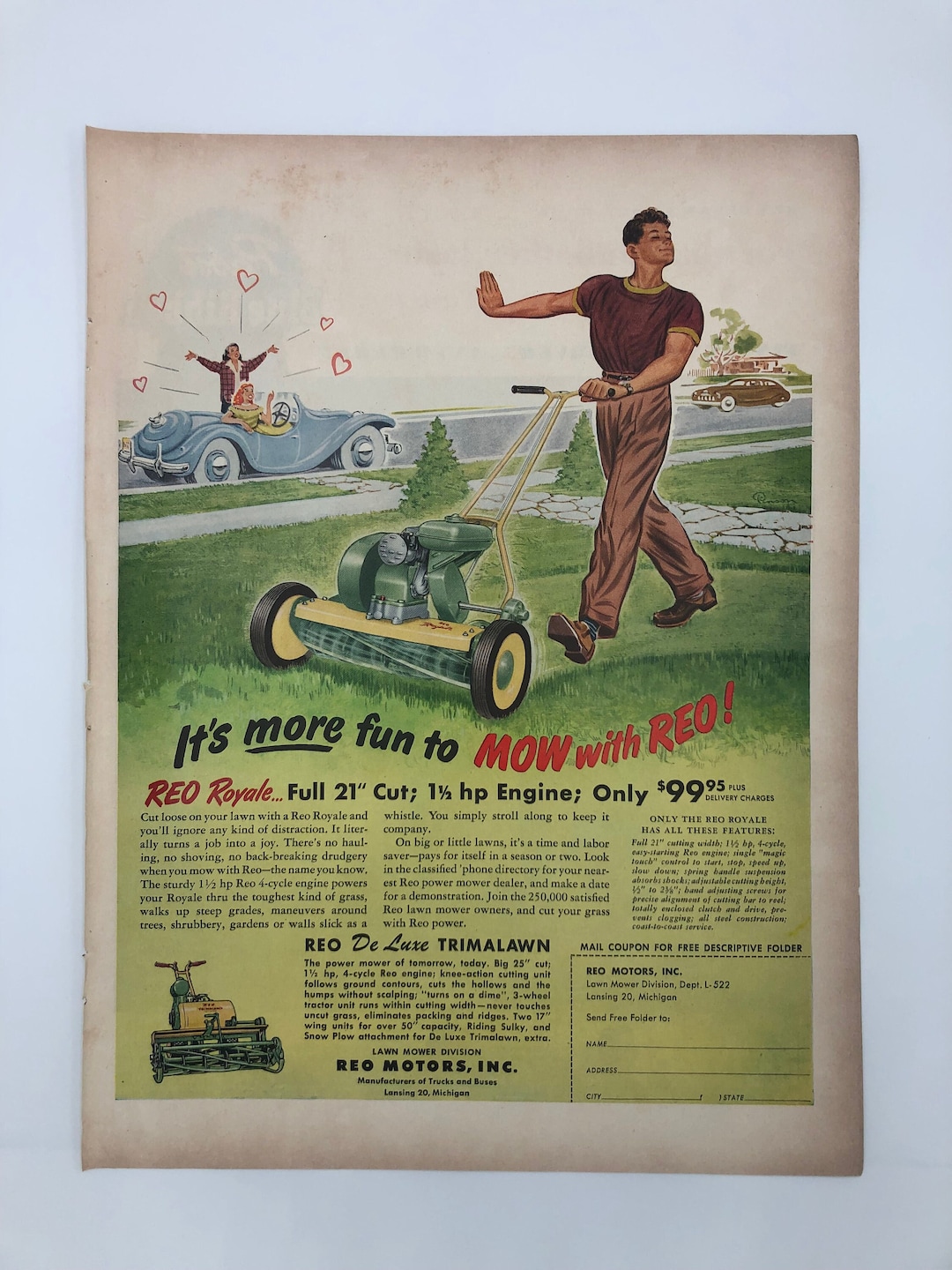 REO Lawnmower Advertisement Home Decor Original Advertisement Wall Art ...