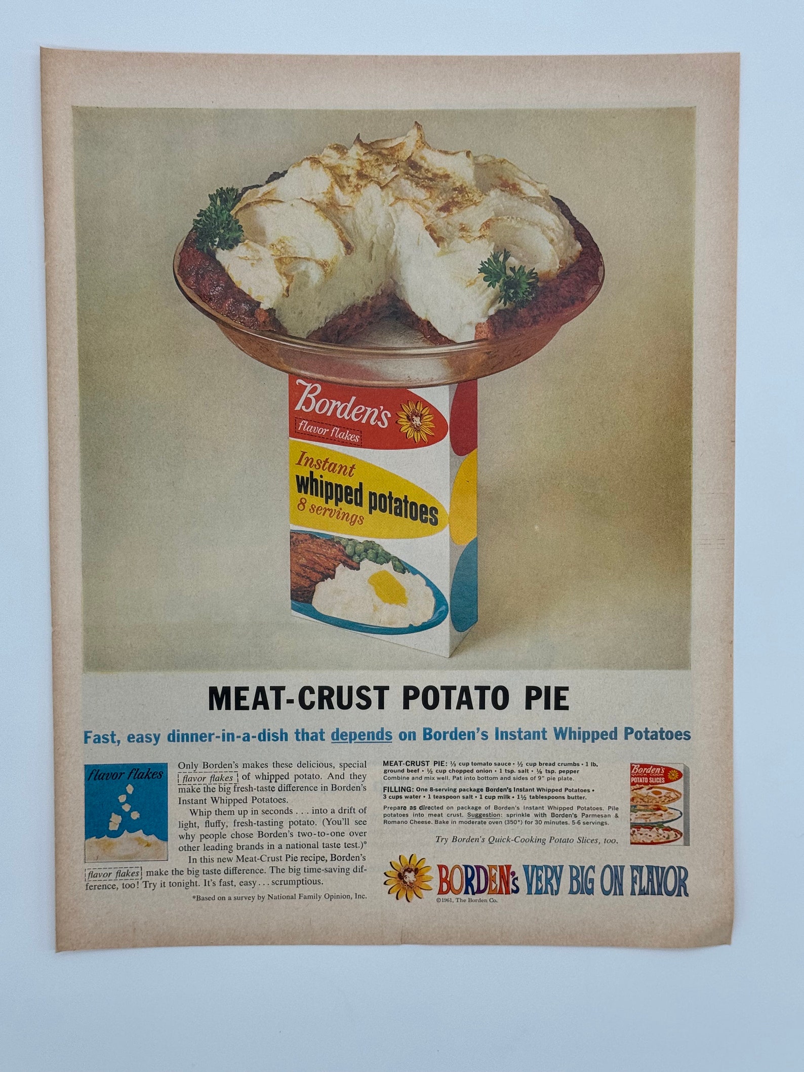 Bordens Potato Food Advertisement 1960’s Kitchen Decor Home Pie ...