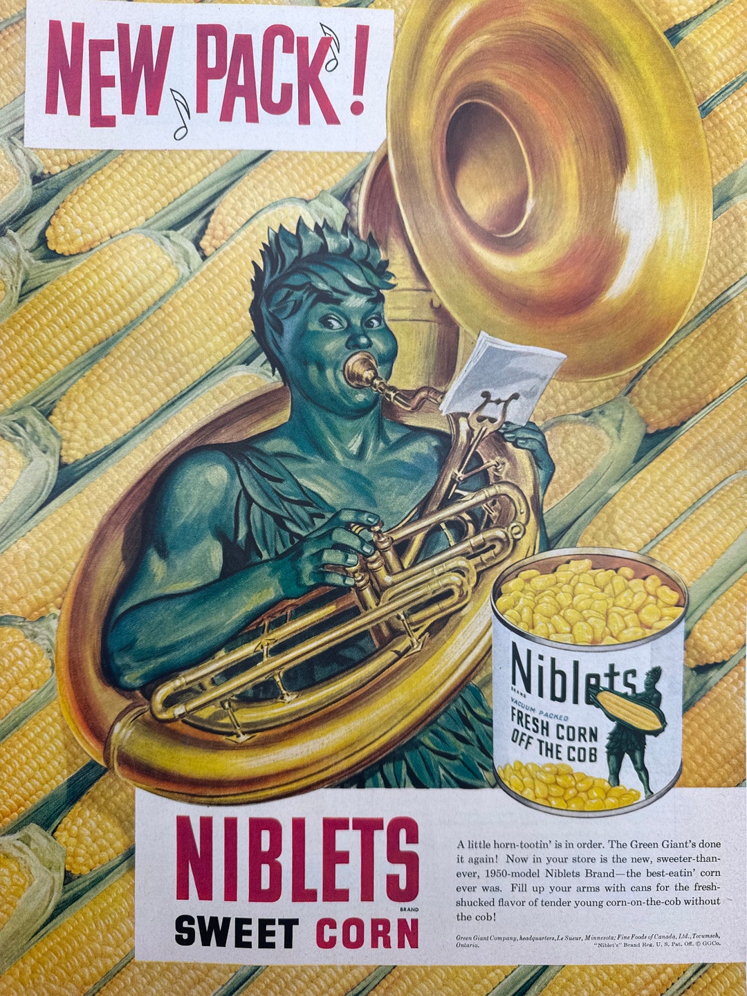 Green Giant Tuba Corn Vintage Advertisement 1950’s Kitchen Decor Home ...