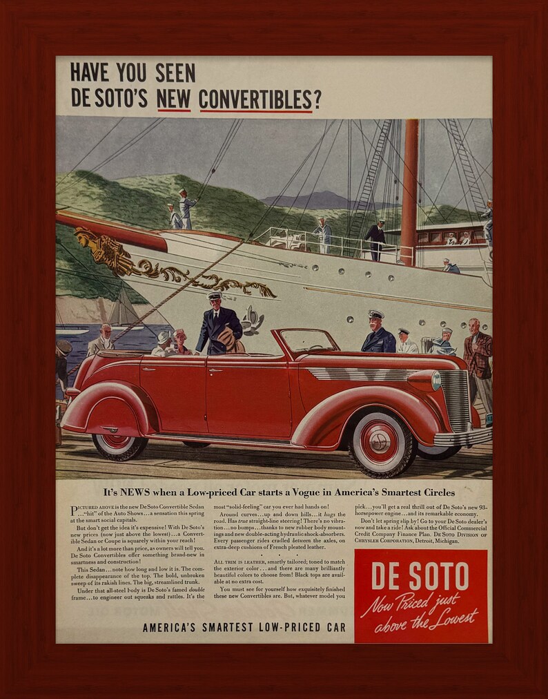 1937 Desoto Convertible Ad: Original Vintage Car Advertisement - Etsy