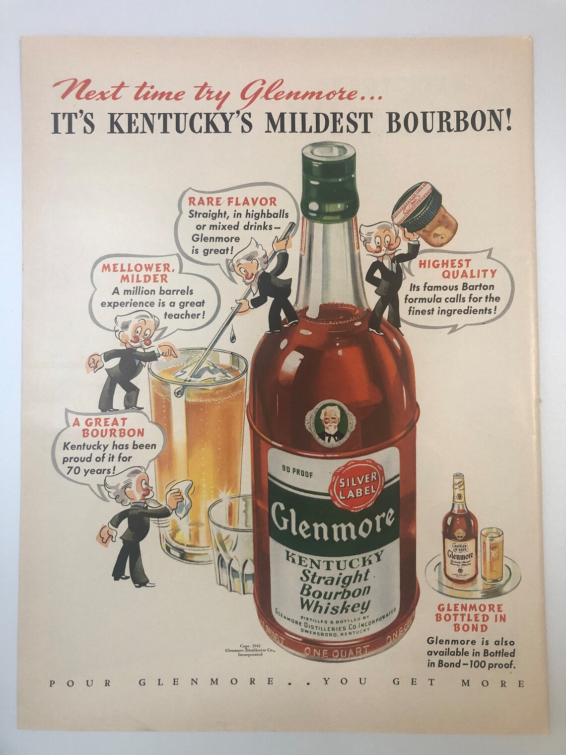 Glenmore Bourbon Whiskey Ad - 1942 Time Life Magazine Advertisement - Etsy