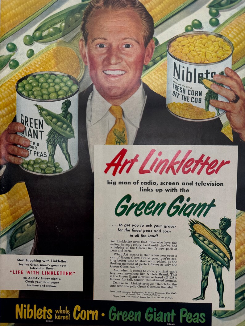 1950s Green Giant Corn Peas Ad: Mid Century Kitchen Decor - Etsy