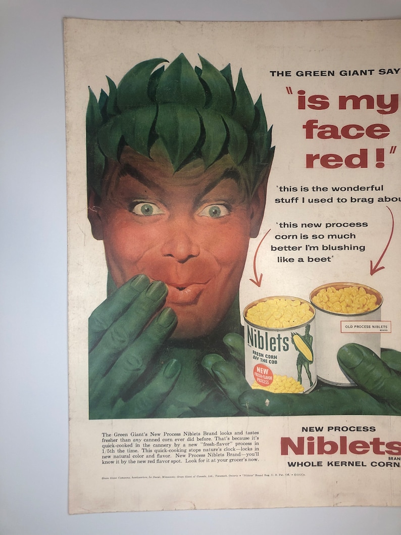 Mid Century Jolly Green Giant Niblets Vintage Advertisement 1950’s ...