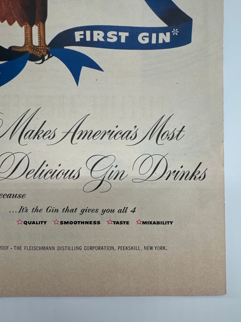 Fleischmann's Gin Ad: 1950s American Eagle Bar Decor - Etsy