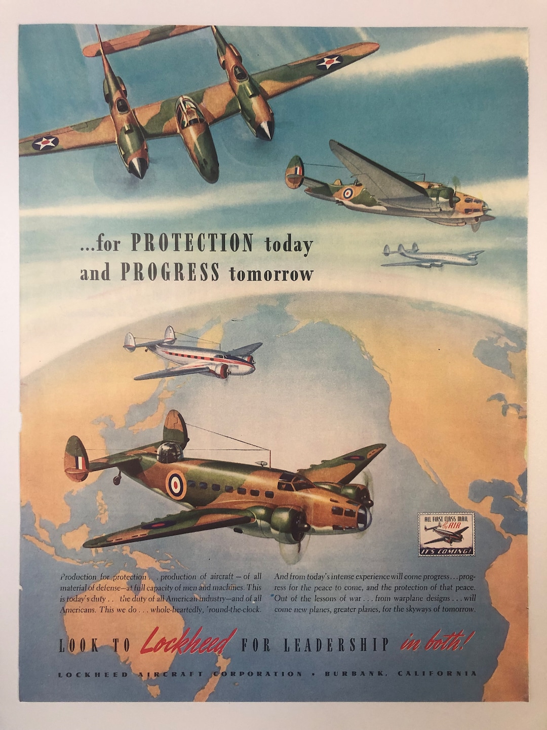 Lockheed Advertisement 1940’s Man Cave Decor Home Decor Original ...