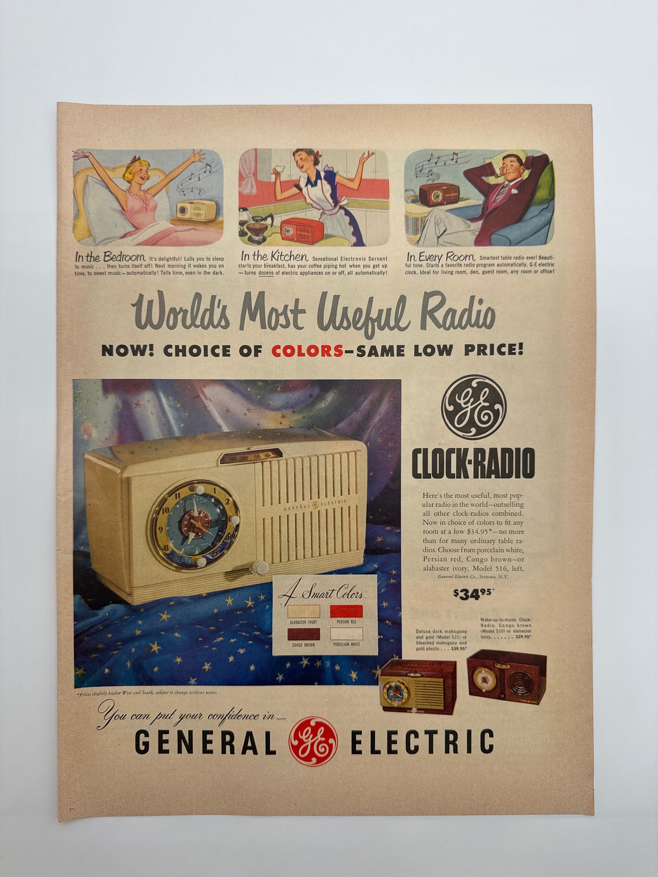 GE Portable Radio Vintage Advertisement Mid Century 1950’s Kitchen ...