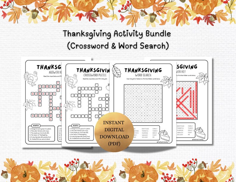 Thanksgiving Crossword Puzzle & Word Search | Fun Printable Classroom ...