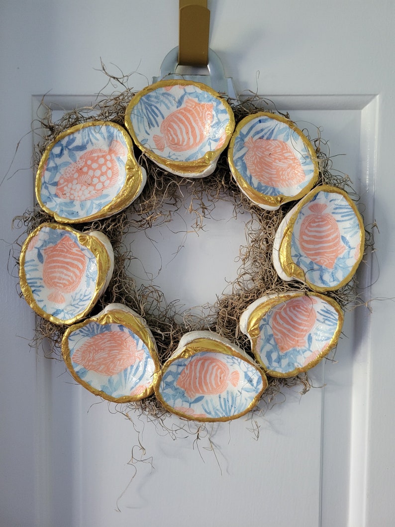 Decoupaged Seashell Wreath, Beach Decor, Nautical Decor, Beach House ...