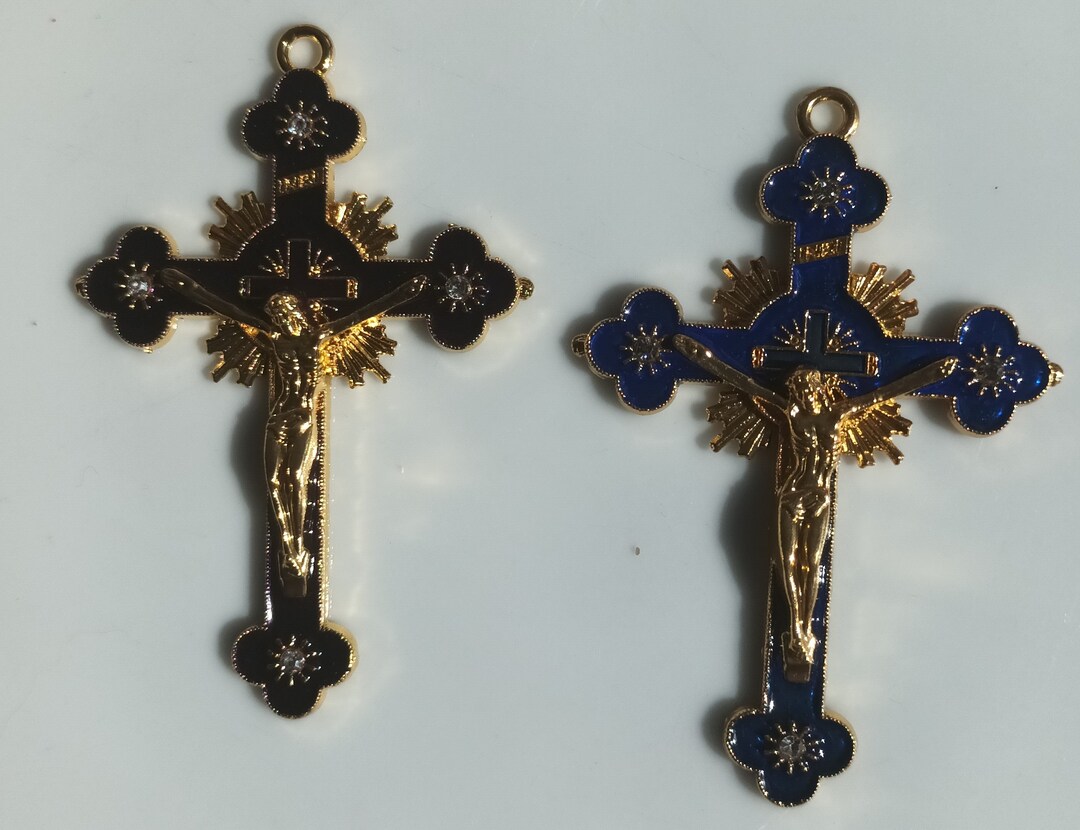 3-inch Enamel Crucifix in Blue or Black - Etsy