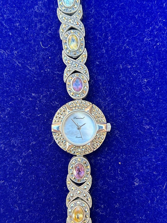 Vintage Lucoral Marcasite Wrist Watch Ladies Gemstone… - Gem