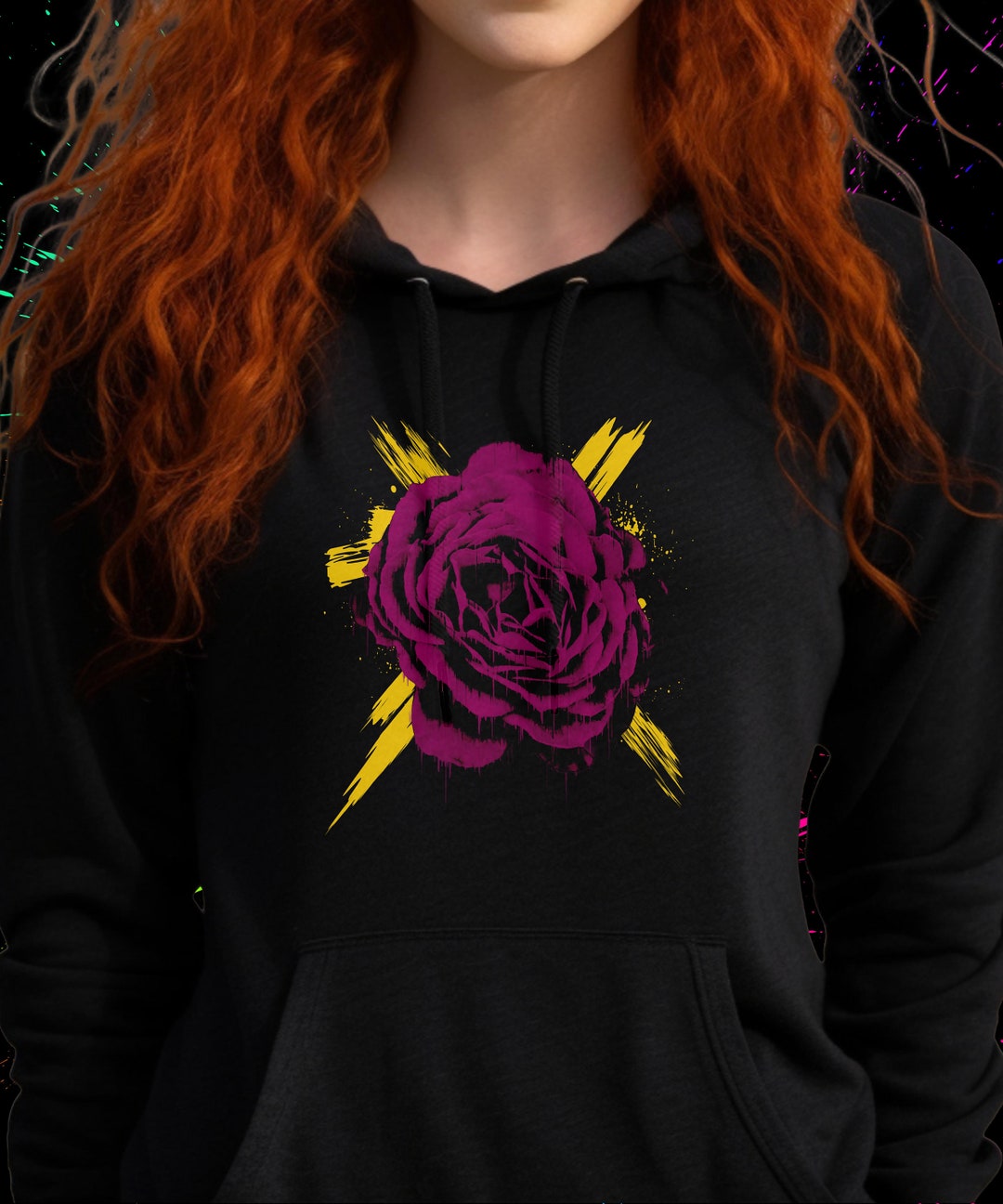 Drippy Rose Hoodie, Graffiti Flower Hooded Sweatshirt, Street Paint ...