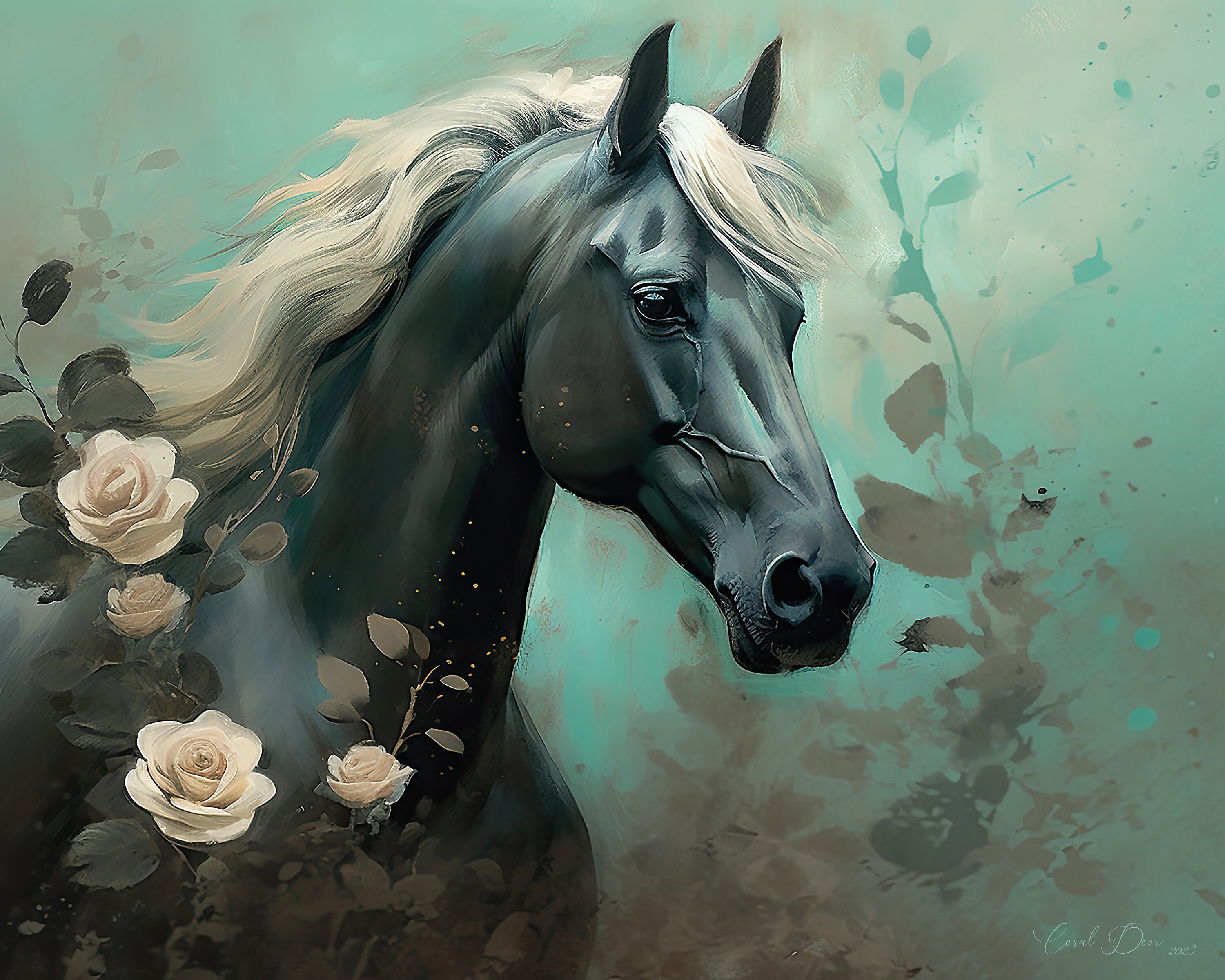 Black Horse With Roses - Etsy