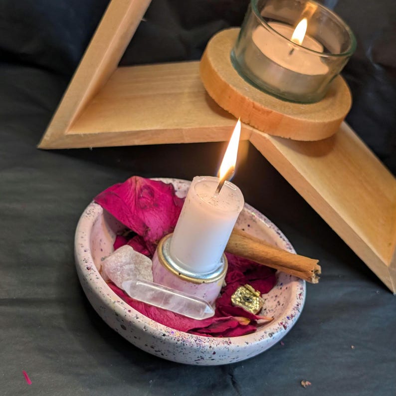 Spell Bowl Candle Holder – Witchy Altar Decor, Ritual Candle Holder ...
