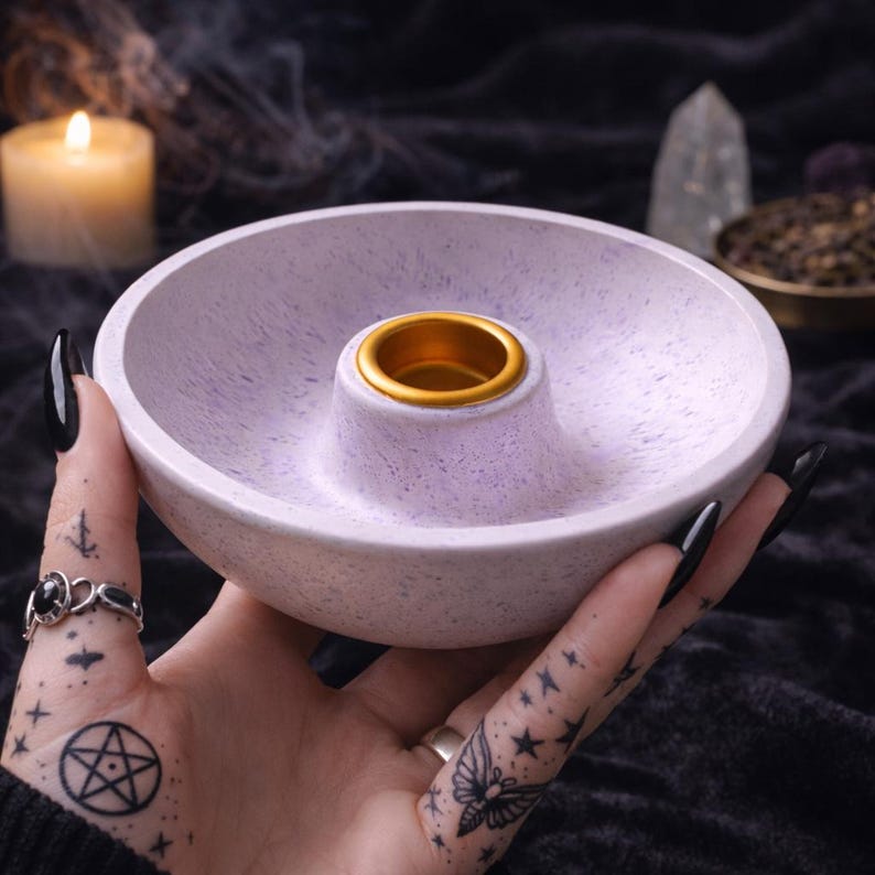 Spell Bowl Candle Holder – Witchy Altar Decor, Ritual Candle Holder ...
