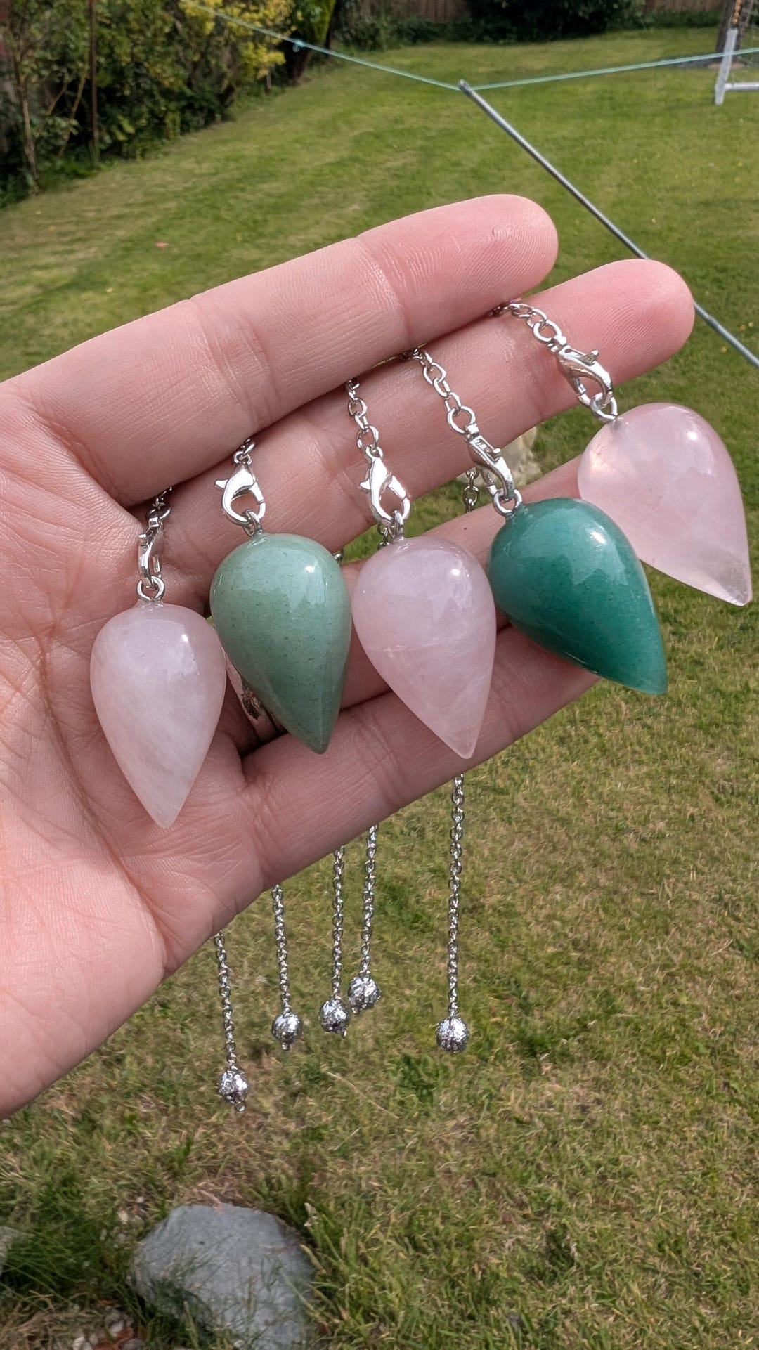 Teardrop Crystal Pendulum – Rose Quartz Green Aventurine | Dowsing Tool ...