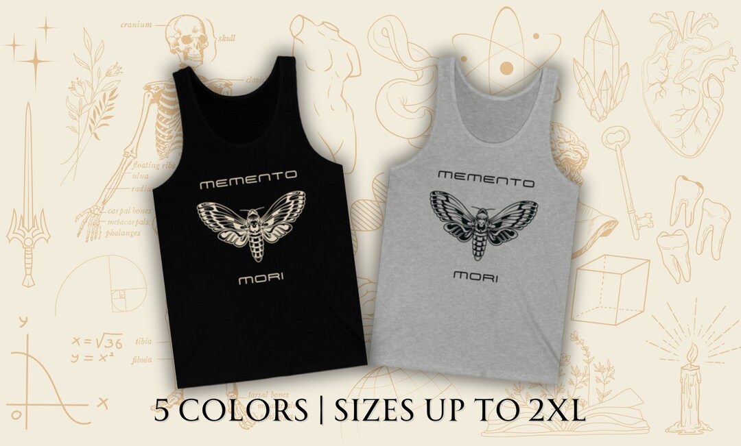 Memento Mori Death Moth Tank Top, Mens Stoic Singlet Latin Phrase Quote ...