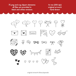 Hand Drawn Valentine's Day Doodle Clipart : Love SVG PNG (75 Elements ...