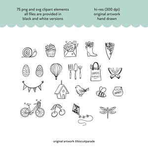 Spring Doodle Clipart, Whimsical Spring SVG Bundle, Spring PNG Line Art ...