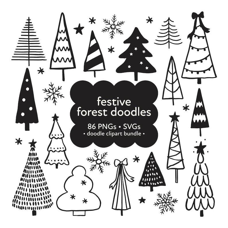 Christmas Tree Doodle Clipart: Hand-drawn Festive Forest SVG & PNG ...