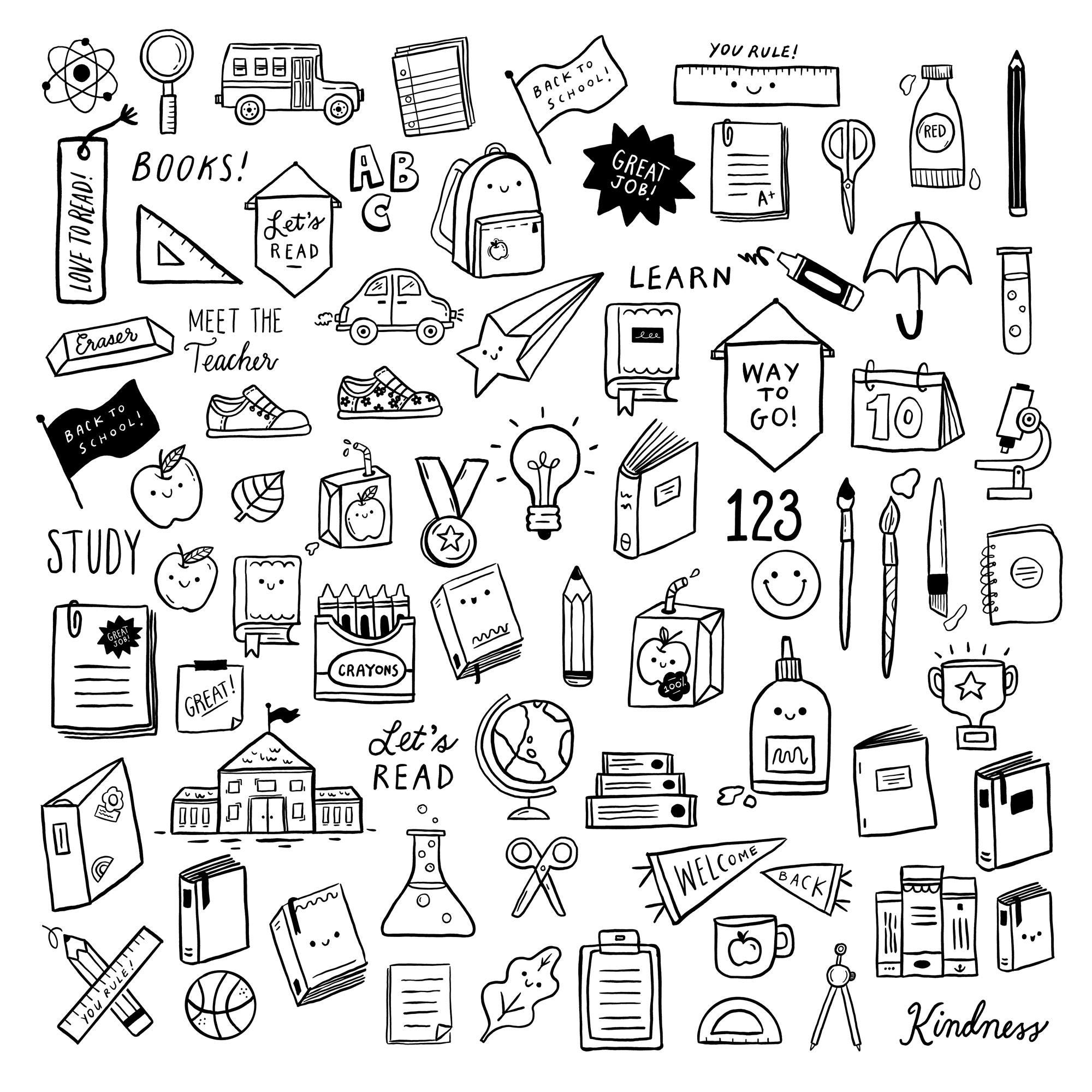 School Doodles Clipart, Back to School Doodle Art, Cute Teacher ...