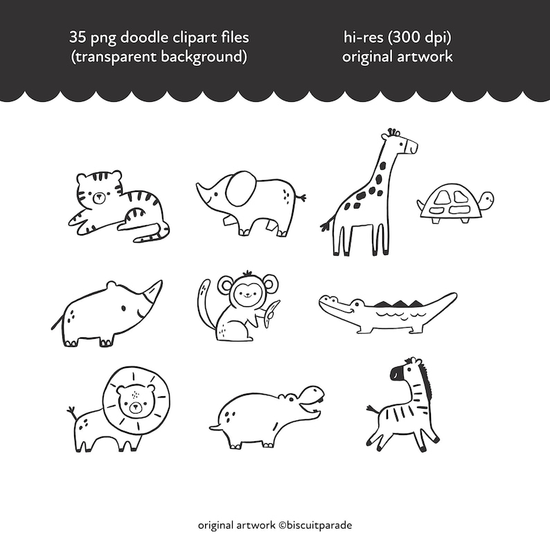 Safari Doodle Animals Clipart Bundle: 35 PNG Nursery Graphics - Etsy
