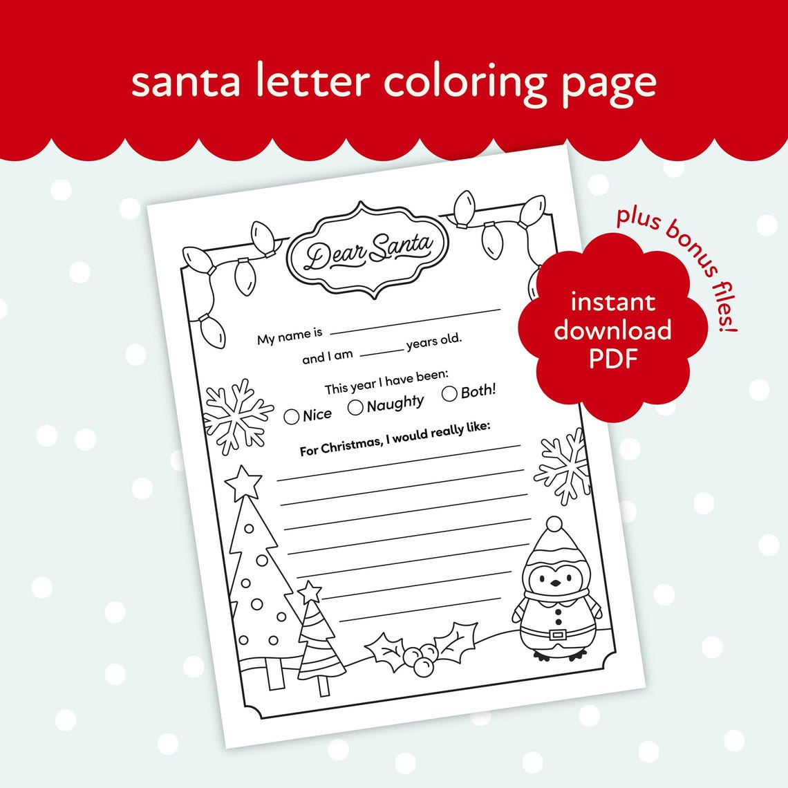 Printable Letter to Santa: Kids' Christmas Wish List Coloring Page ...