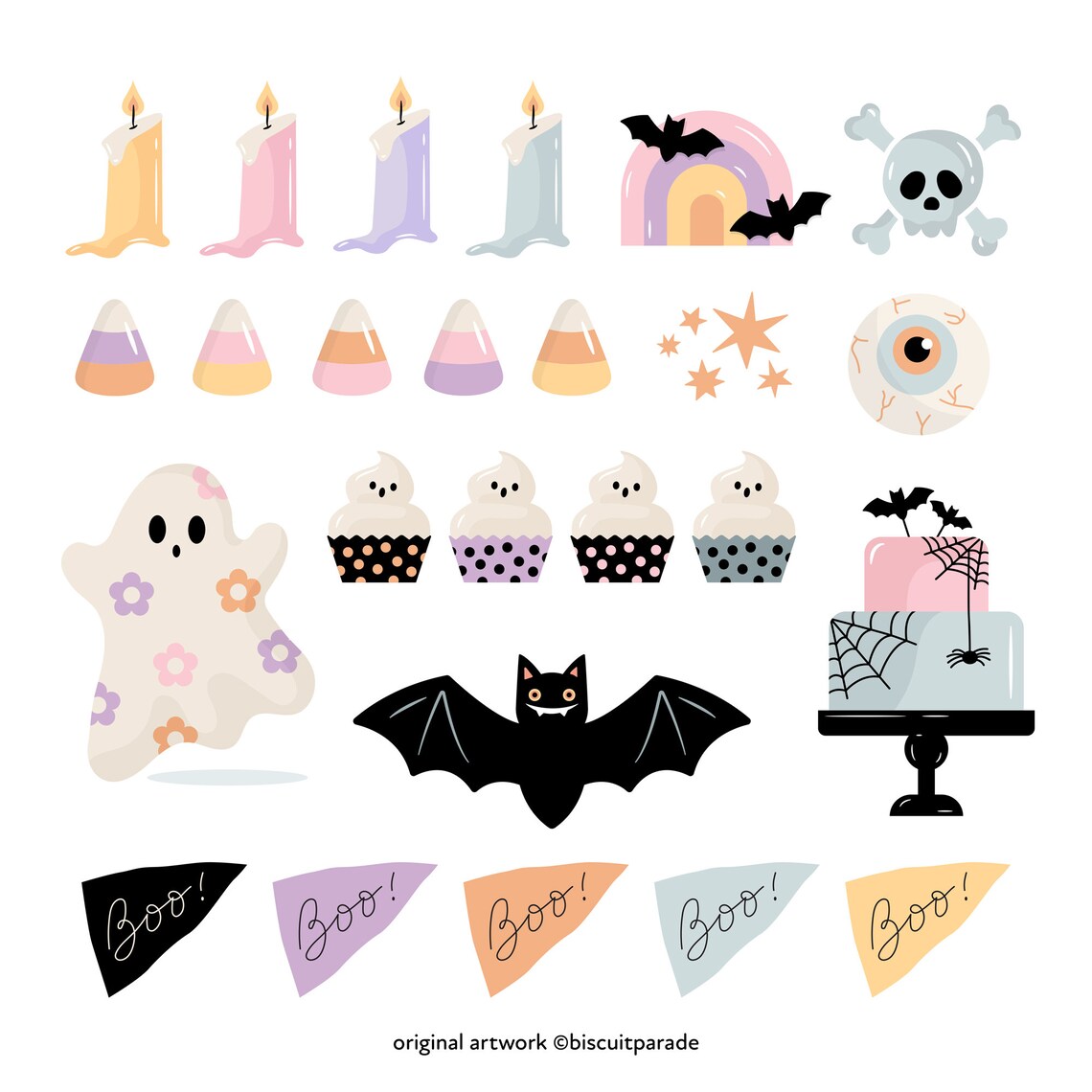 Cute Halloween Clipart, Cute Pastel Halloween Clipart, Pink Clip Art ...