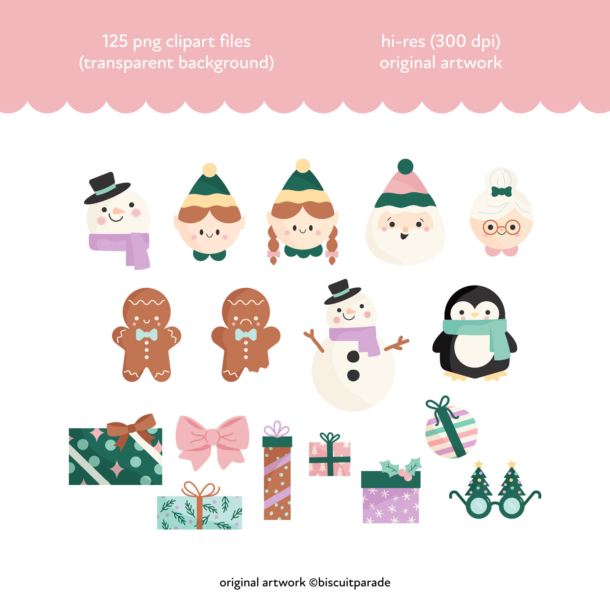 Pastel Christmas Clipart PNG Bundle, Holiday Clipart, Santa, Candy Cane ...