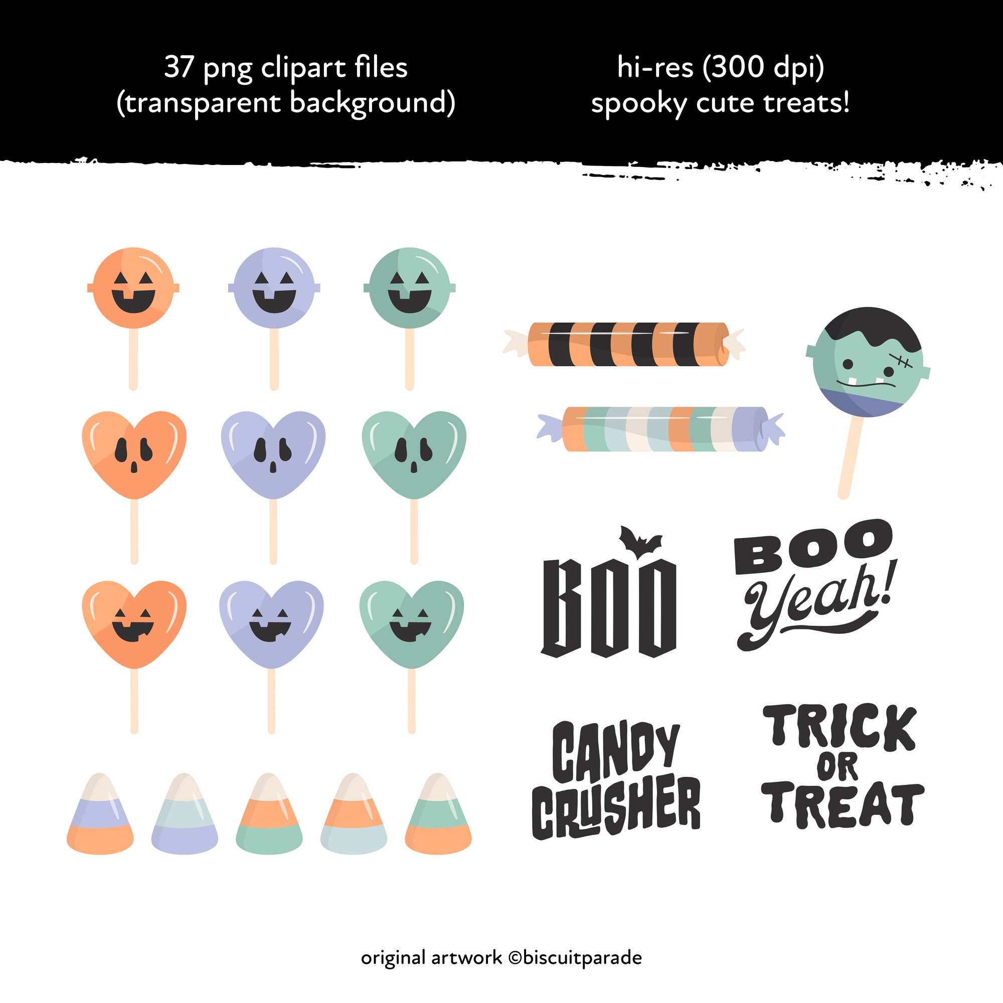Cute Halloween Candy Clipart, Green and Orange, Pastel Halloween ...