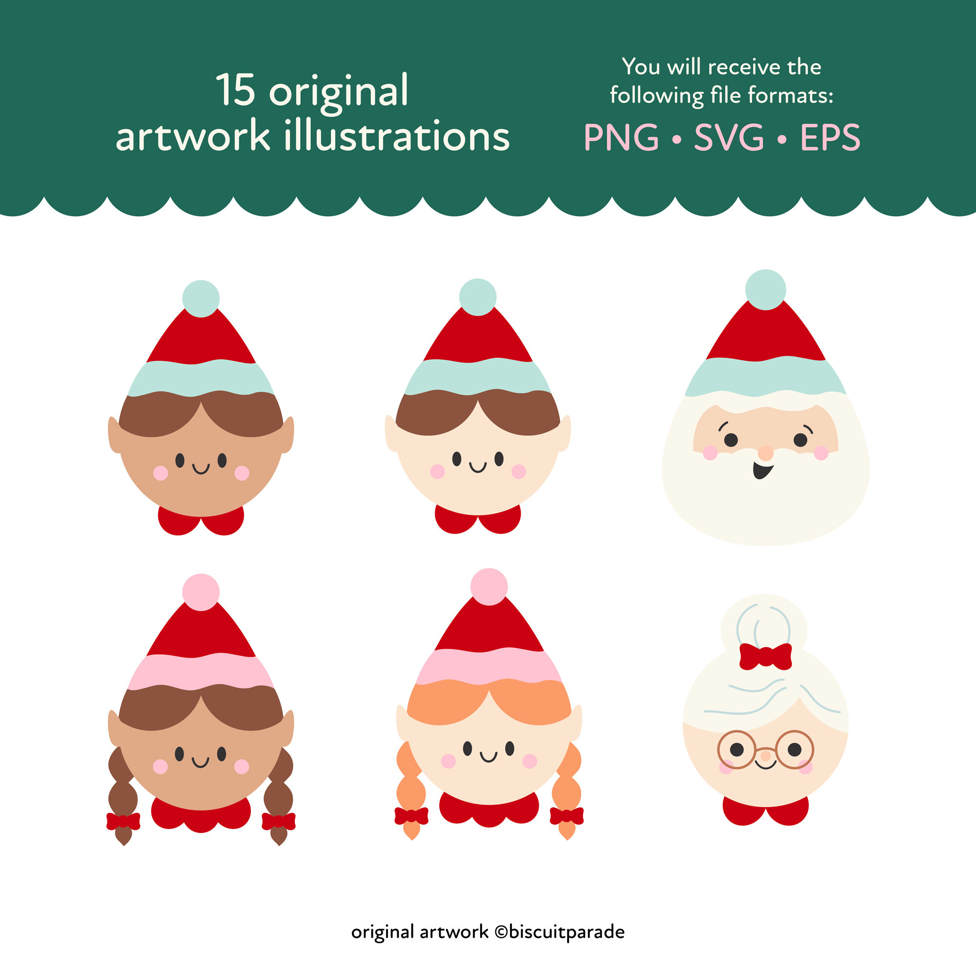 Jolly Christmas Character Svgs: Elf, Santa, Holiday Faces Clipart for ...