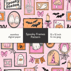Spooky Frames Seamless Pattern for Halloween, Cute Ghosts, Digital ...